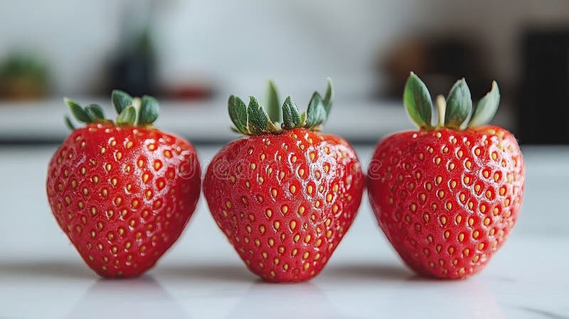 Fresh Strawberries on White Counter, Kitchen Background Stock ...