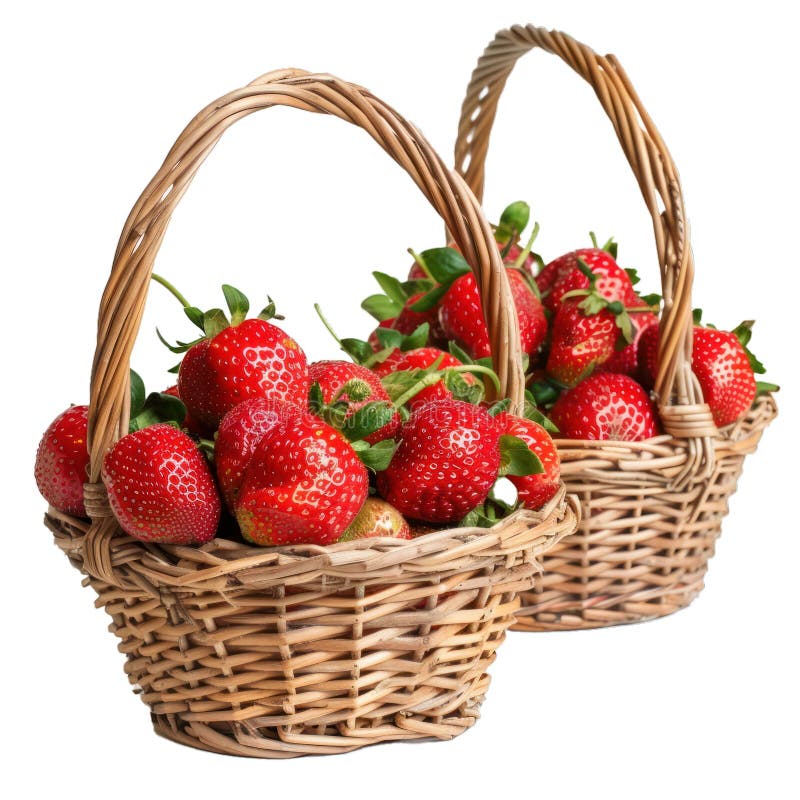 Fresh Strawberries in Wicker Baskets on Transparent Background Stock ...