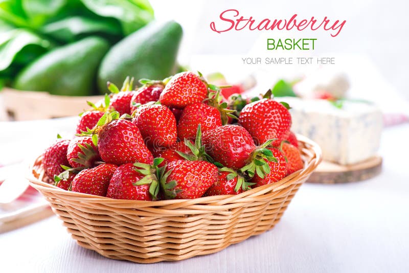 Fresh Strawberry in the Basket on White Table Stock Photo - Image of ...