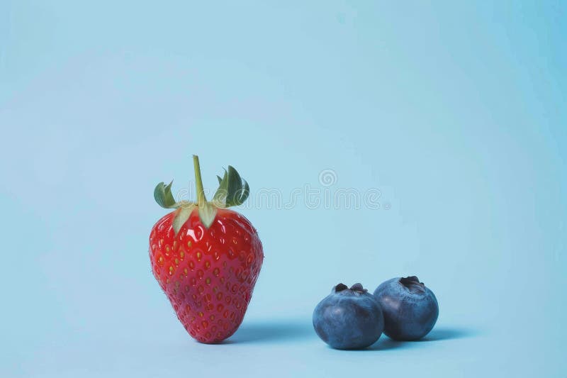 Fresh Strawberry and Blueberries Against a Light Blue Background Stock ...