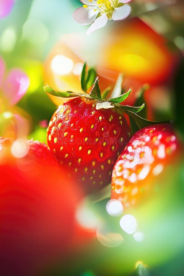 Fresh Strawberry Bunch with Green Leaves and Stems Stock Image - Image ...