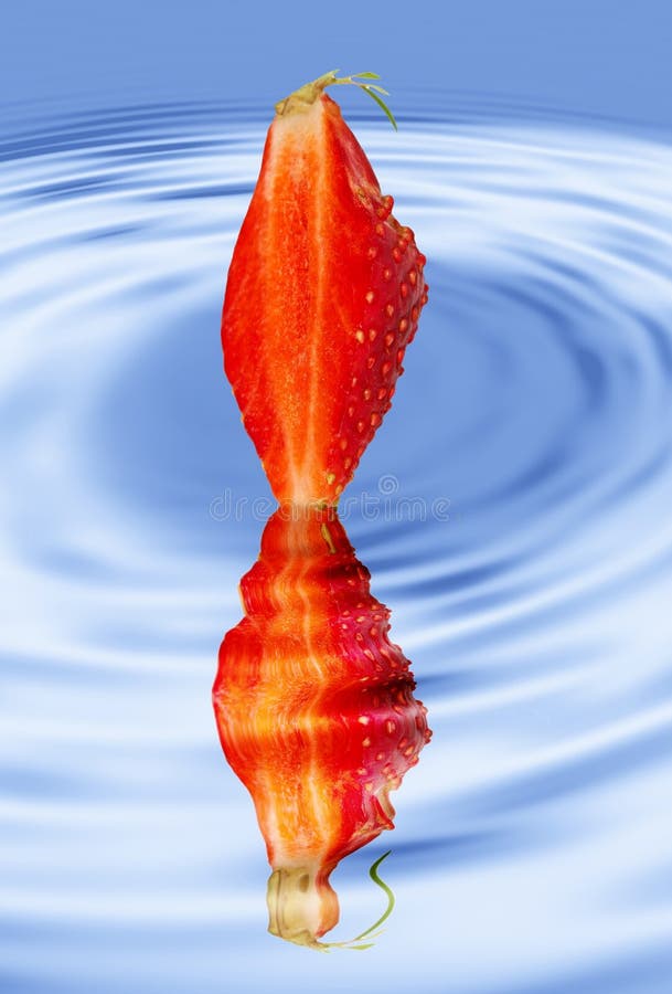 Fresh Strawberry Drown In Blue Water Ripples. Stock Image - Image of ...