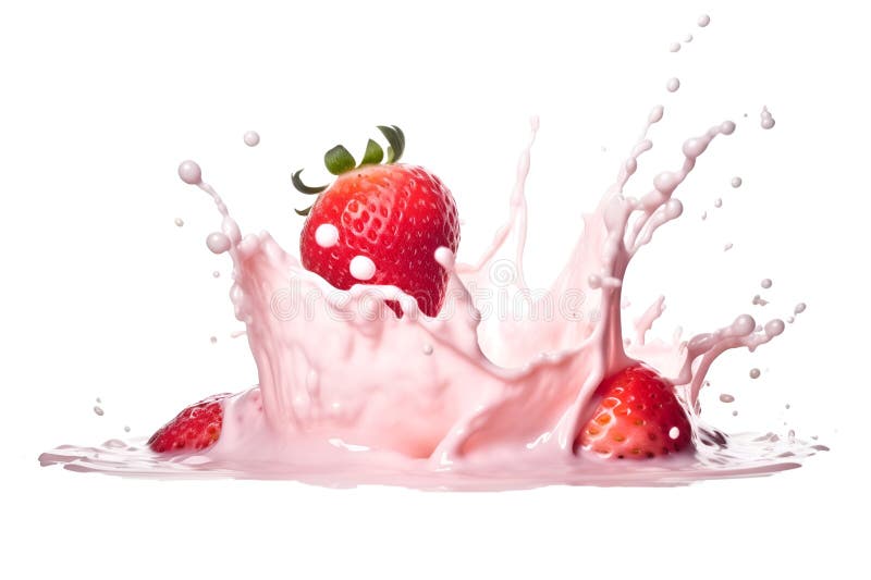Fresh Strawberry Flying in Pink Yogurt Splash Isolated on White ...