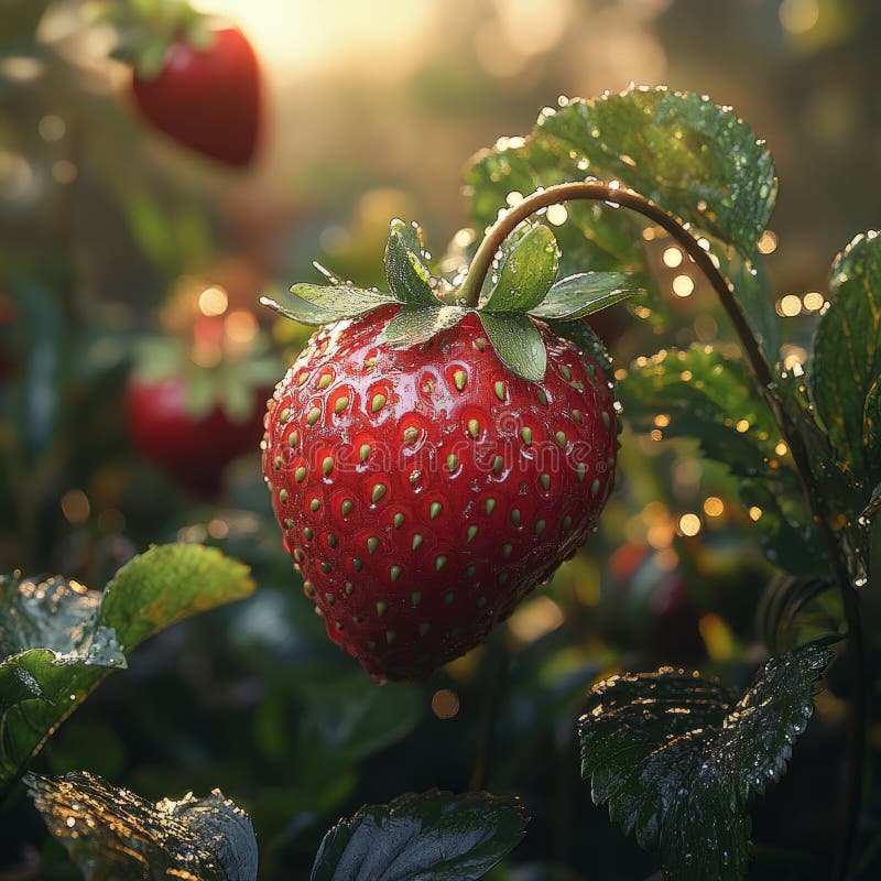 Fresh Strawberry in a Garden Covered with Morning Dew. Stock Photo ...