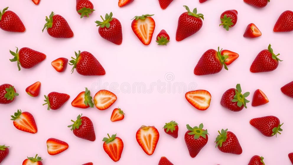 Fresh Strawberry Pattern on Soft Pink Background Stock Illustration ...