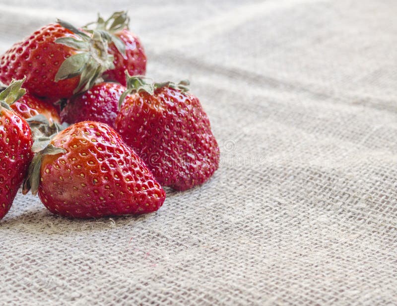 Fresh Strawberry on a Rustic Fabric Background Stock Image - Image of ...