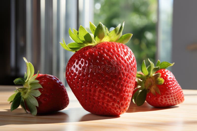 Fresh Strawberry Side View on Light and White W Stock Illustration ...