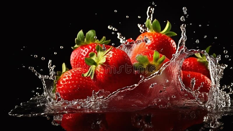 Fresh Strawberry with Water Splashes on Dark Background. Generative AI ...