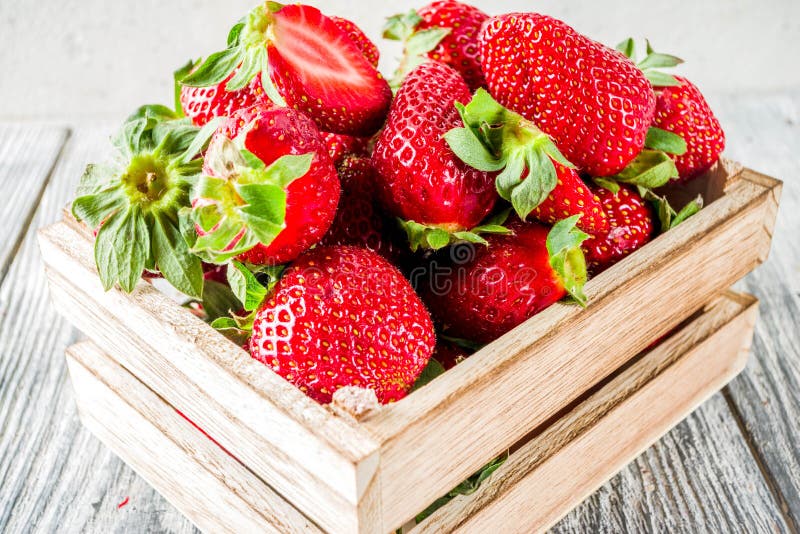 Fresh Strawberry on Wooden Box Stock Photo - Image of crop ...