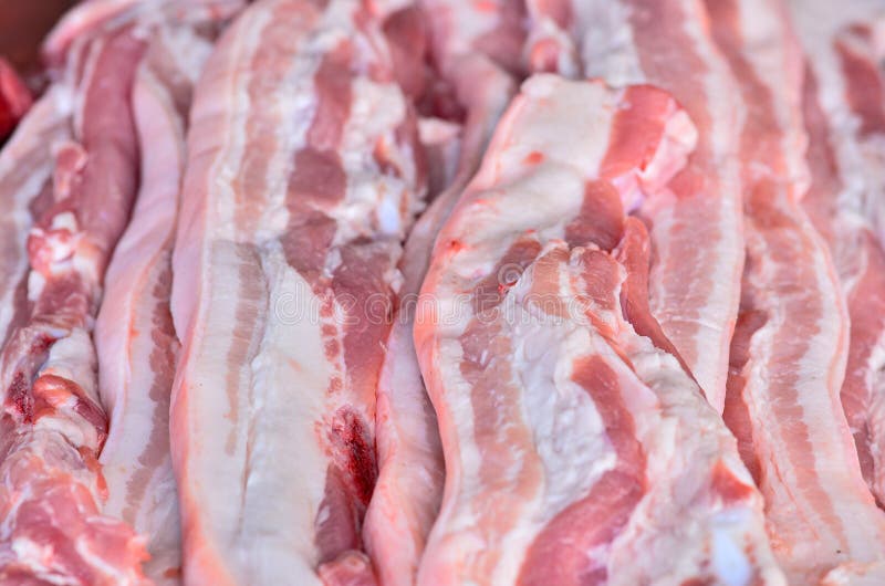 Fresh Streaky Pork in Market Stock Photo - Image of ingredient ...