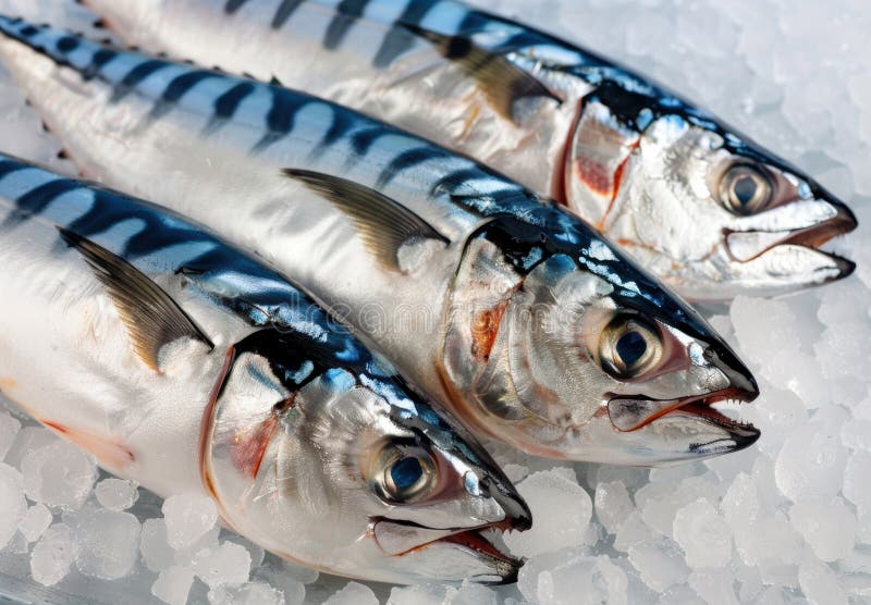 Fresh Striped Mackerel Fish on Ice Stock Illustration - Illustration of ...