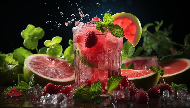 Fresh Summer Cocktail with Mint Leaf, Raspberry, and Citrus Fruit ...