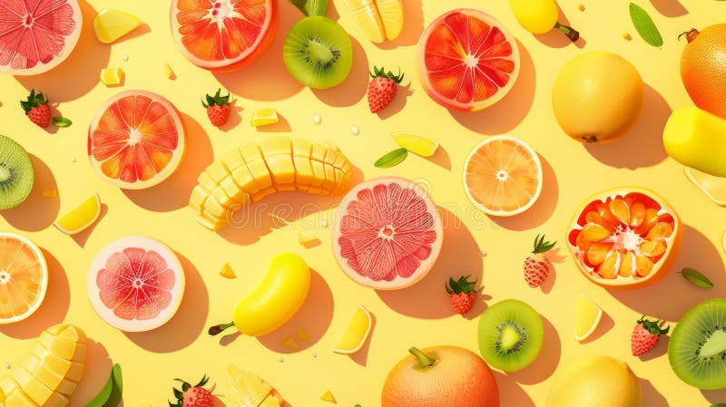 Fresh Summer Fruit Layout with a Mix of Whole and Sliced Fruits Stock ...