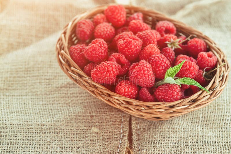 Fresh Summer Raspberry in a Basket. Selective Focus. Stock Photo ...