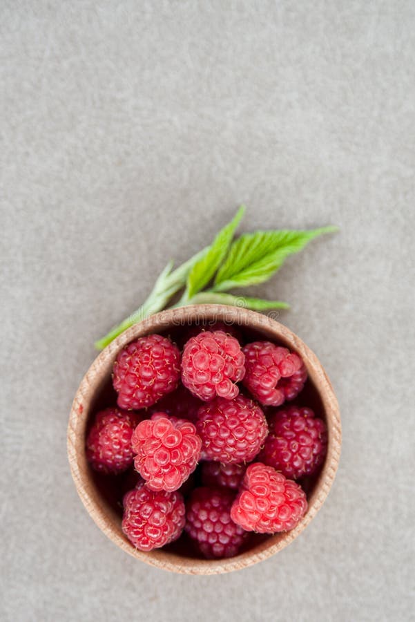 Fresh Summer Raspberry in a Wooden Bowl. Top View. Stock Image - Image ...