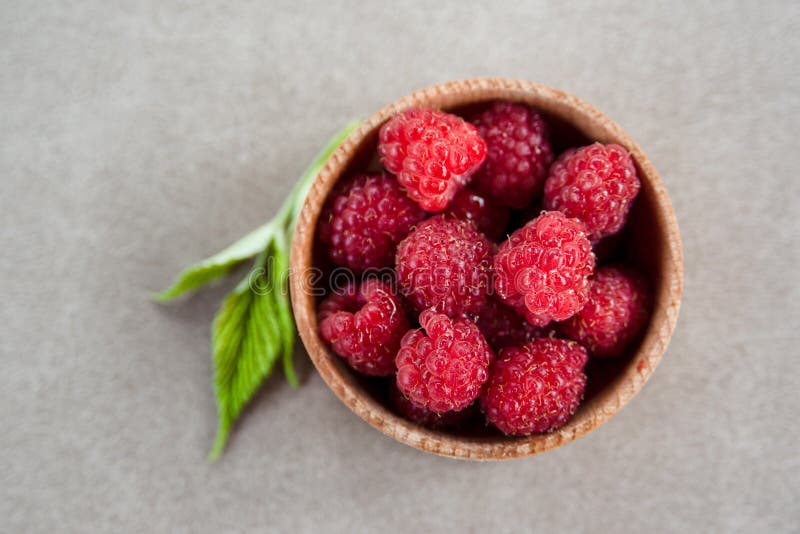 Fresh Summer Raspberry in a Wooden Bowl. Top View. Stock Photo - Image ...