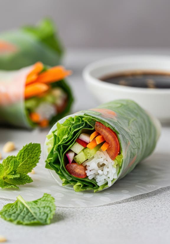 Fresh Summer Rolls with Rice Paper and Vegetables Stock Illustration ...