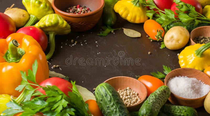 Fresh Summer Vegetables on the Kitchen Table. Lay Out in the Form of a ...