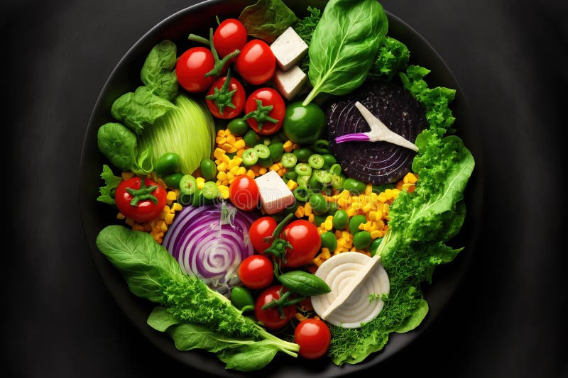 Fresh Summer Veggies in a Salad, Top View Stock Illustration ...