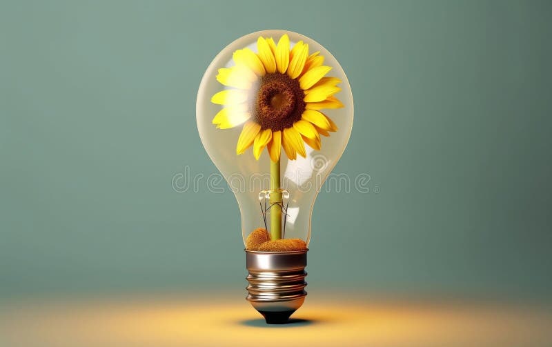 Fresh Sunflower Blooming Inside Light Bulb, Generative AI Stock ...