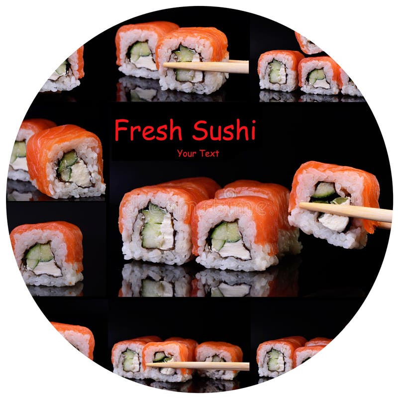 Fresh Sushi Rolls with Ginger Falling on a Wooden Plate Stock Image ...