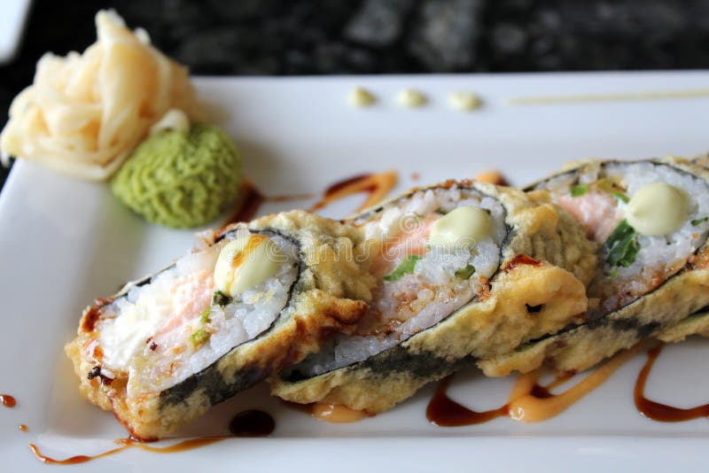 Fresh Sushi Mexican Roll and Ginger Stock Image - Image of handrolled ...