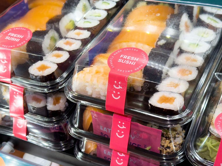 Fresh Sushi Packs with Assorted Rolls in Plastic Containers Editorial ...