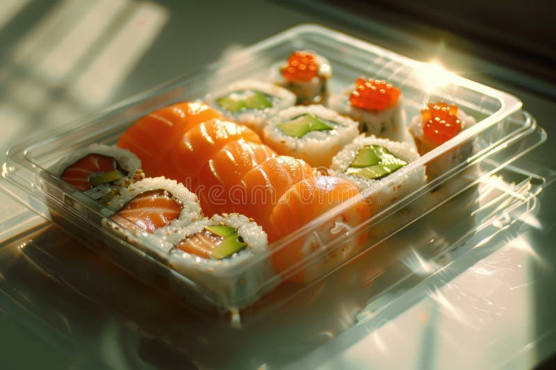 Fresh Sushi in a Plastic Container, Perfect for Food and Restaurant ...