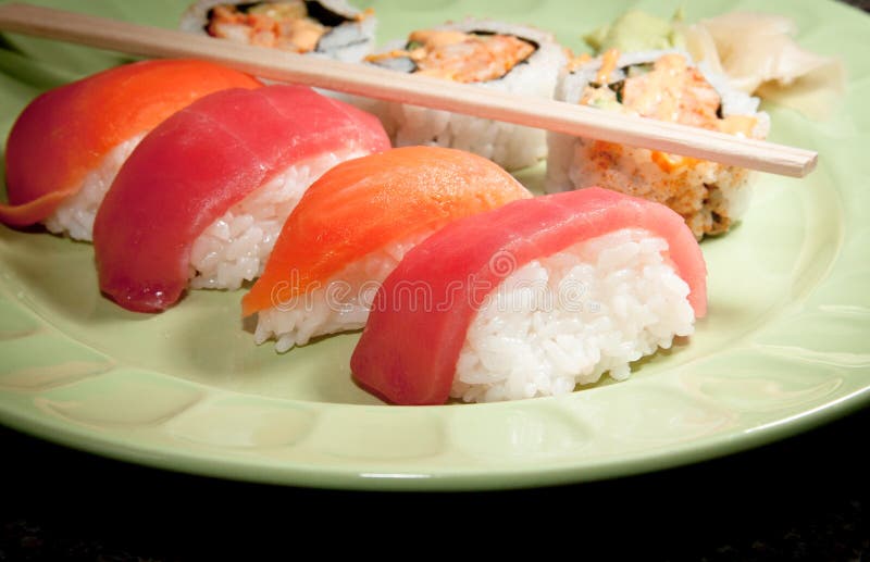 Sushi and Sashimi Seafood in Refrigerator Stock Photo - Image of fresh ...