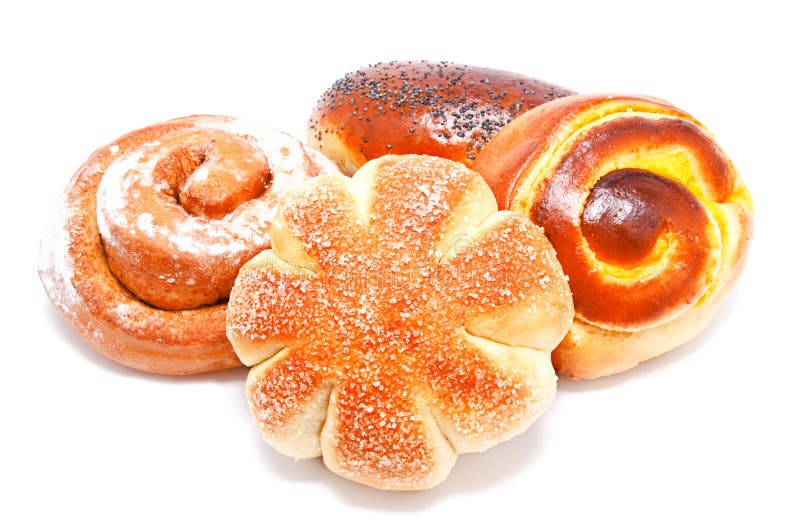 Fresh Sweet Buns and Rolls with Poppy and Cream Isolated Stock Photo ...