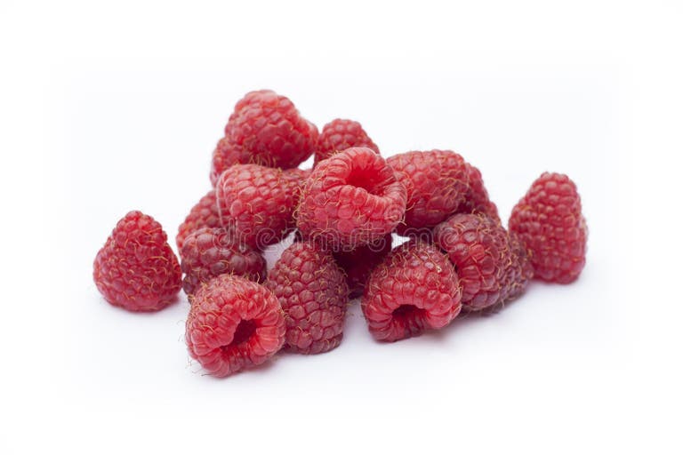 Fresh Sweet Red Raspberry with Leaves Isolated on White Stock Image ...