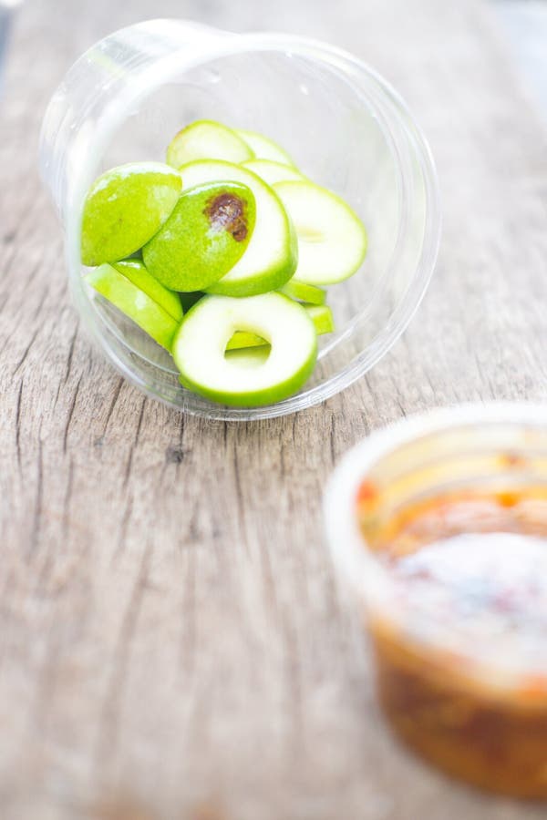 Fresh Sweet and Sour Green Sliced Mango with Chili Paste Stock Image ...