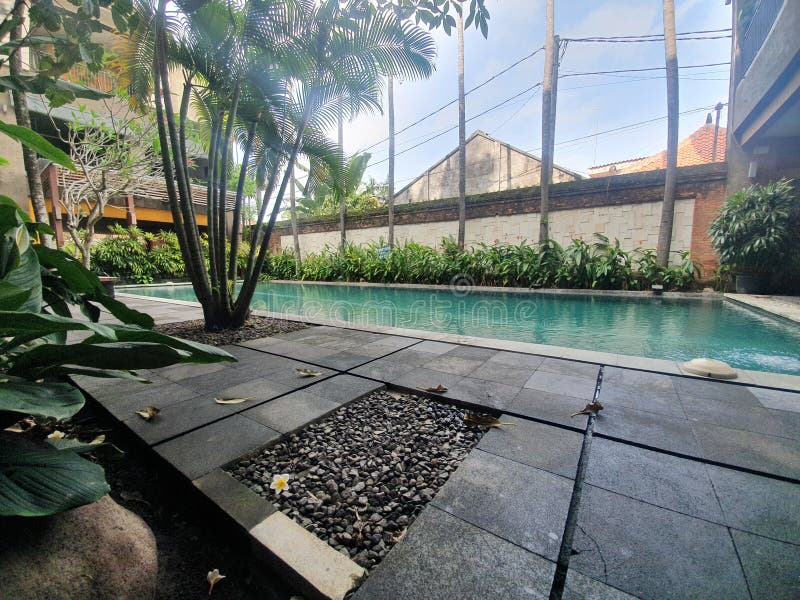 Fresh Swimming Pool in the Morning Stock Image - Image of wall, house ...