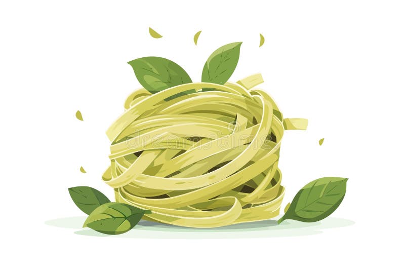 Fresh Tagliatelle Pasta with Basil Pesto Sauce Isolated Illustration ...