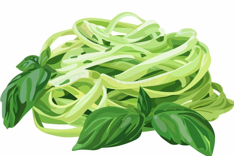 Fresh Tagliatelle Pasta with Basil Pesto Sauce Isolated Illustration ...