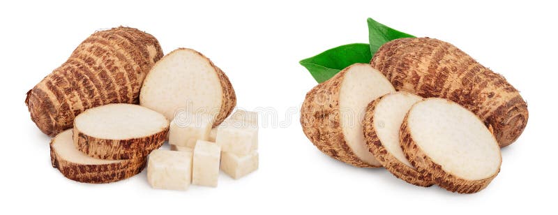 Fresh Taro Root with Slices Isolated on White Background Stock Photo ...