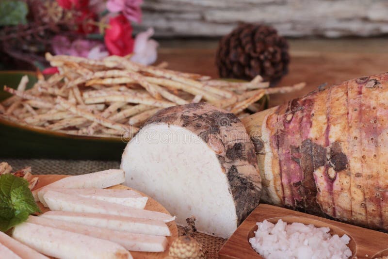 Fresh Taro and Taro Stick with Salt. Stock Photo - Image of health ...