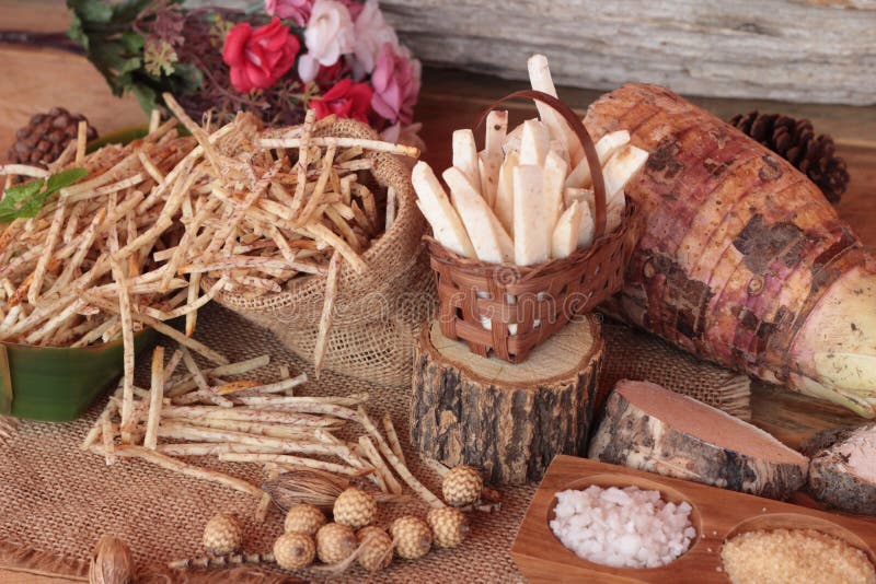 Fresh Taro and Taro Stick with Salt. Stock Photo - Image of plant ...