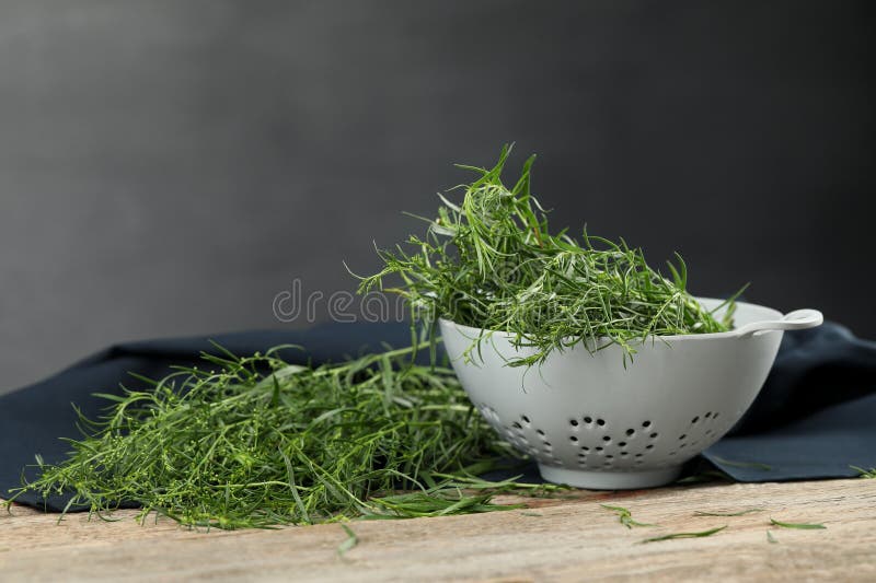 Fresh Tarragon Sprigs on Wooden Table. Space for Text Stock Image ...