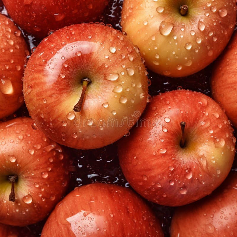 Fresh Tasty Apple Background Adorned with Glistening Raindrop Stock ...