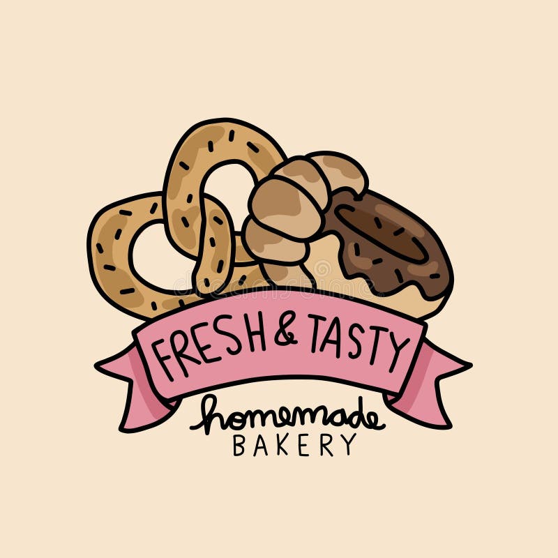 Fresh and Tasty Homemade Bakery Cartoon Logo Illustration Stock Vector ...