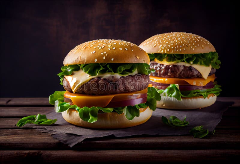 Fresh Tasty Burger on Dark Background, AI Generated Stock Illustration ...