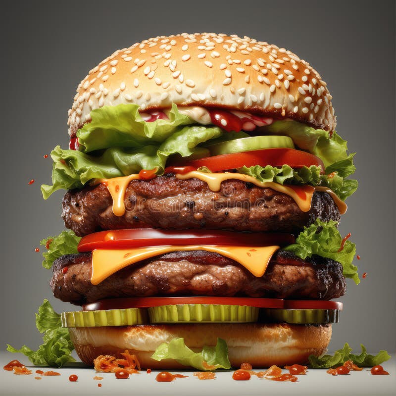 Fresh Tasty Burger Generative AI Technology, Stock Illustration ...