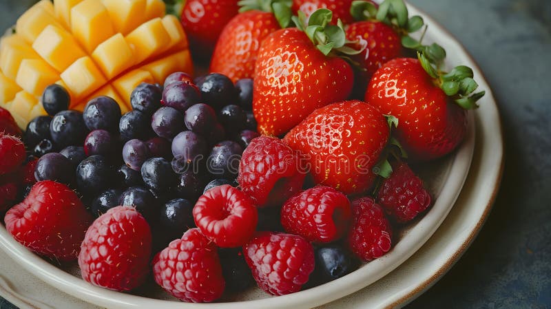 Fresh Tasty Fruit Selection on a Plate Stock Illustration ...