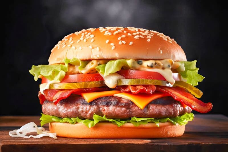 Fresh Tasty Hot Burger on Dark Background. Generative AI Stock ...