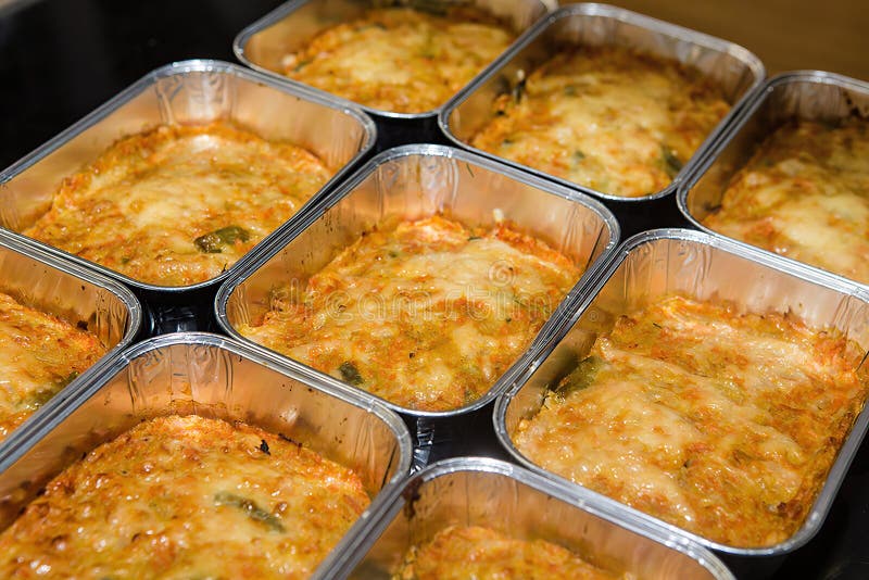 Fresh Tasty Lasagna in Boxes, Top View. Stock Photo - Image of cooked ...