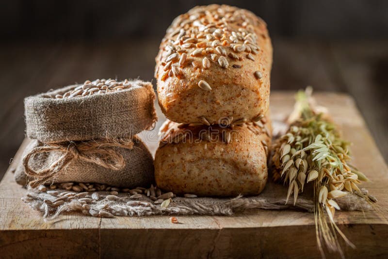 Fresh and Tasty Oat Buns in Rustic Kitchen Stock Photo - Image of ...