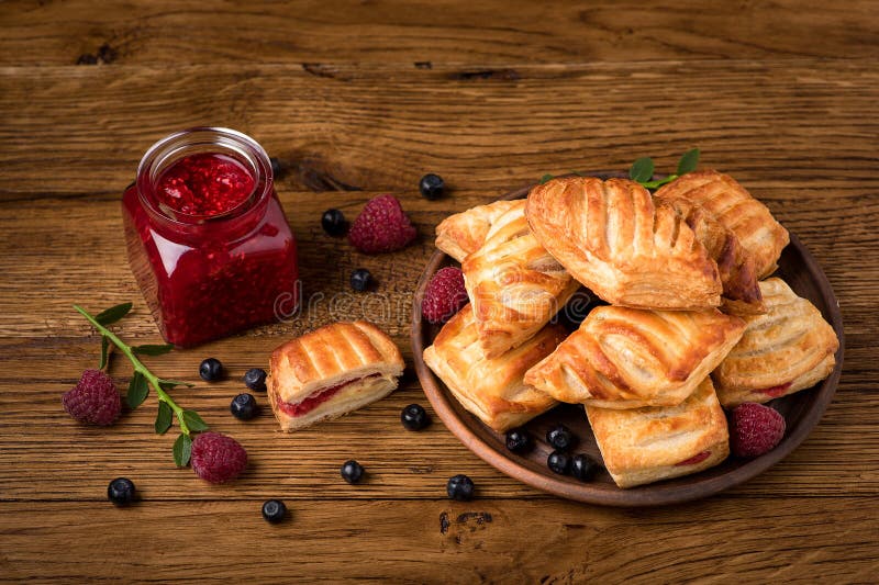 Fresh Tasty Pastries with Raspberry Jam Stock Image - Image of sweet ...