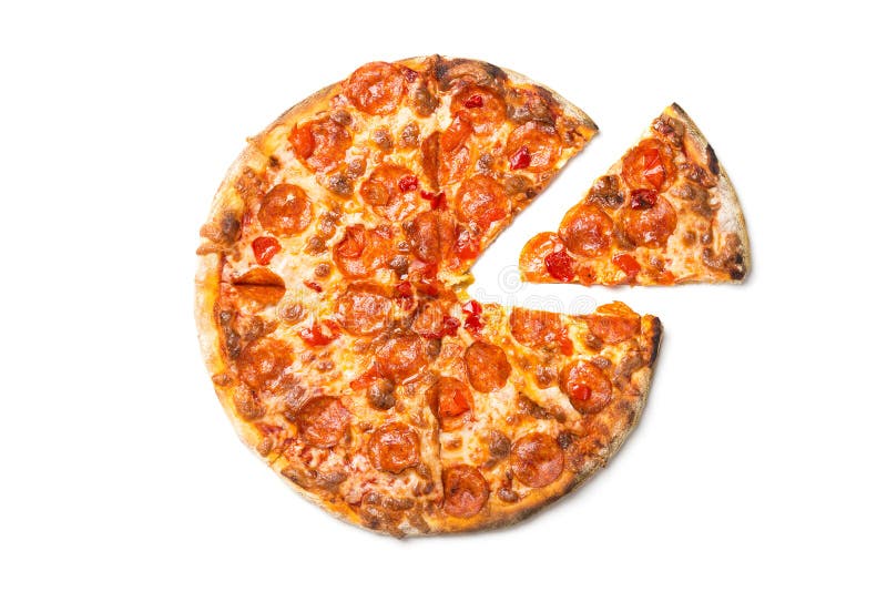 Fresh Tasty Pizza with Pepperoni Isolated on White Background. Top View ... Fresh Tasty Pizza with Pepperoni Isolated on White Background. Top View ...