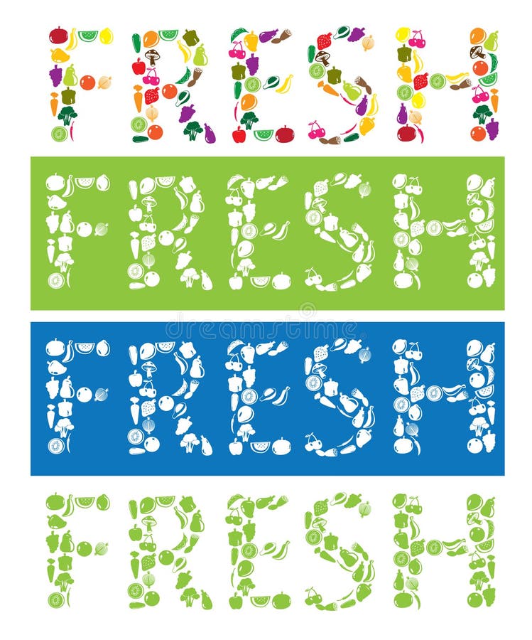 Fresh Text Using Vector Fruit and Vegetables Icons. Stock Vector ...